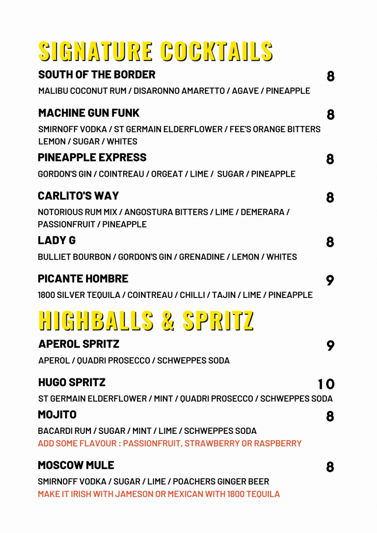 Cocktail Menu | Notorious Pizza Co. | Magherafelt