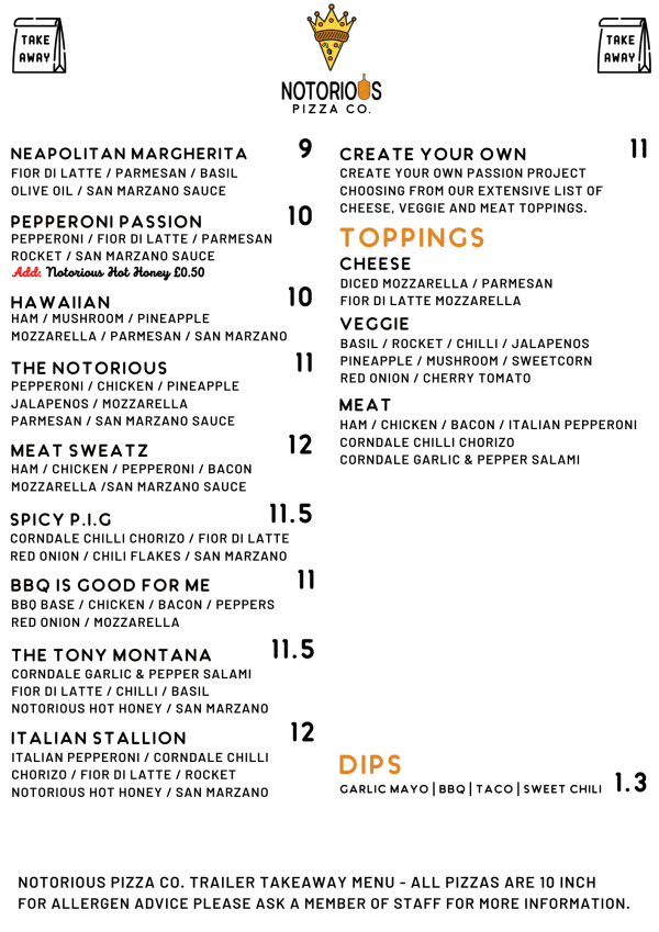 Trailer Menu | Notorious Pizza Co. | Magherafelt Restaurant