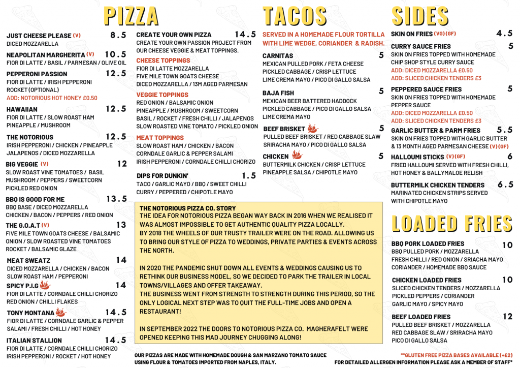Takeaway Menu | Notorious Pizza Co. | Magherafelt Restaurant