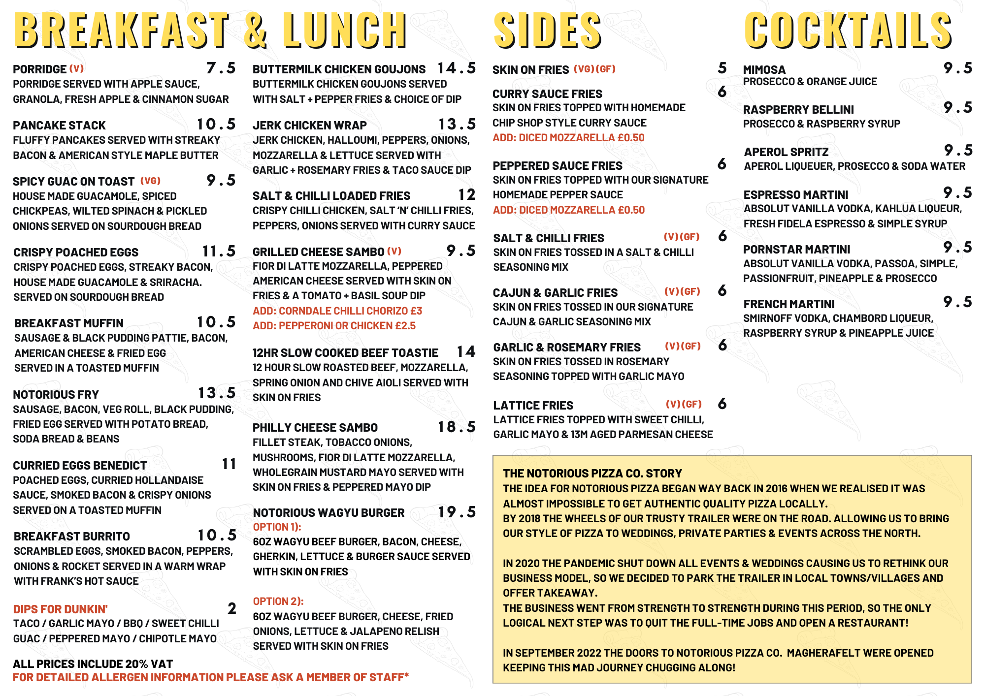 Breakfast, Brunch & Lunch Menu | Notorious Pizza Co. | Magherafelt ...