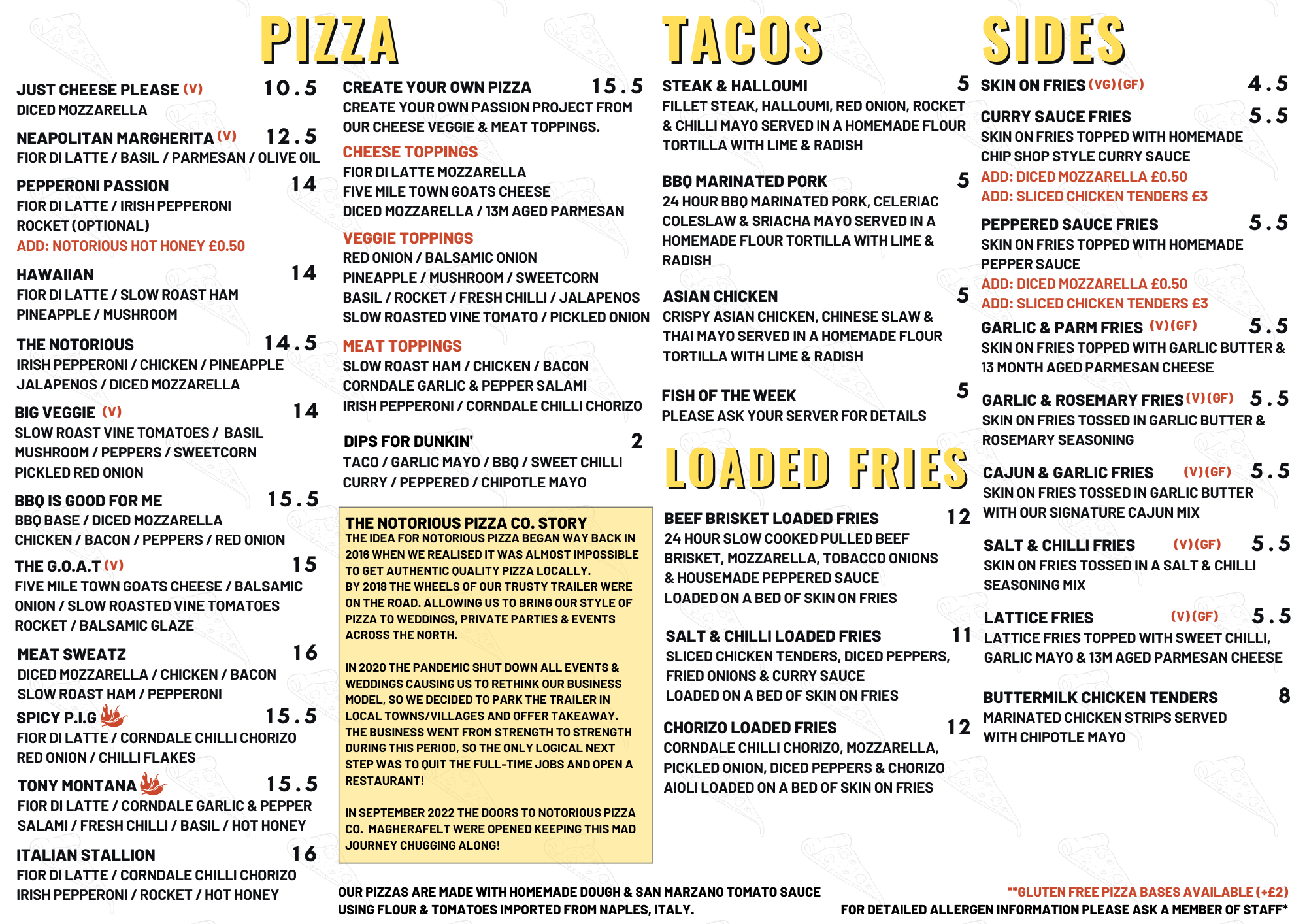 Takeaway Dinner Menu | Notorious Pizza Co. | Magherafelt Restaurant