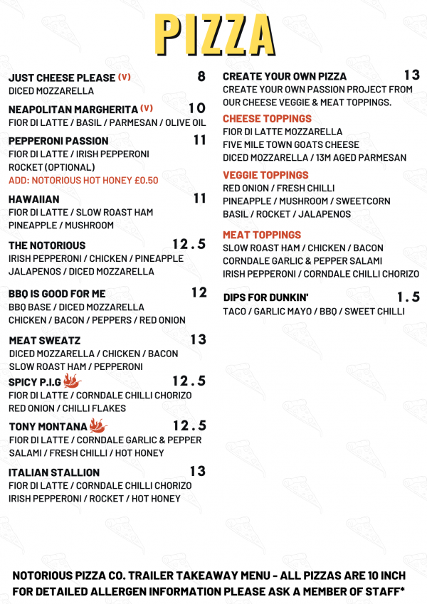 Trailer Menu | Notorious Pizza Co. | Magherafelt Restaurant