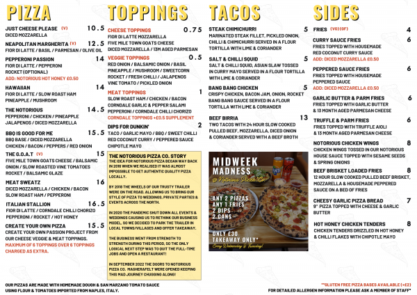 Takeaway Dinner Menu | Notorious Pizza Co. | Magherafelt Restaurant